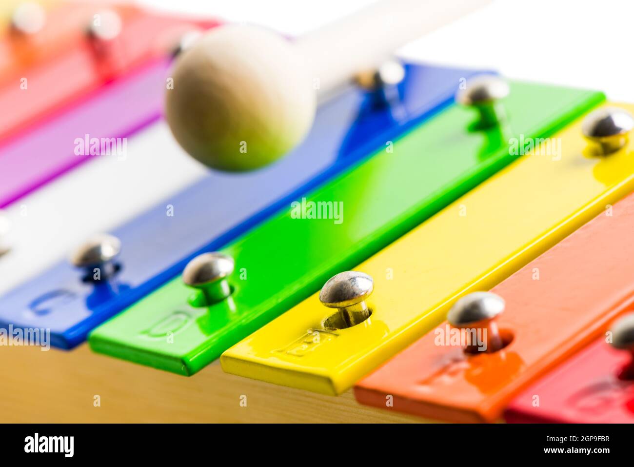 Closeup Detail od Rainbow Colored Wooden Xylophone Isolated on White ...
