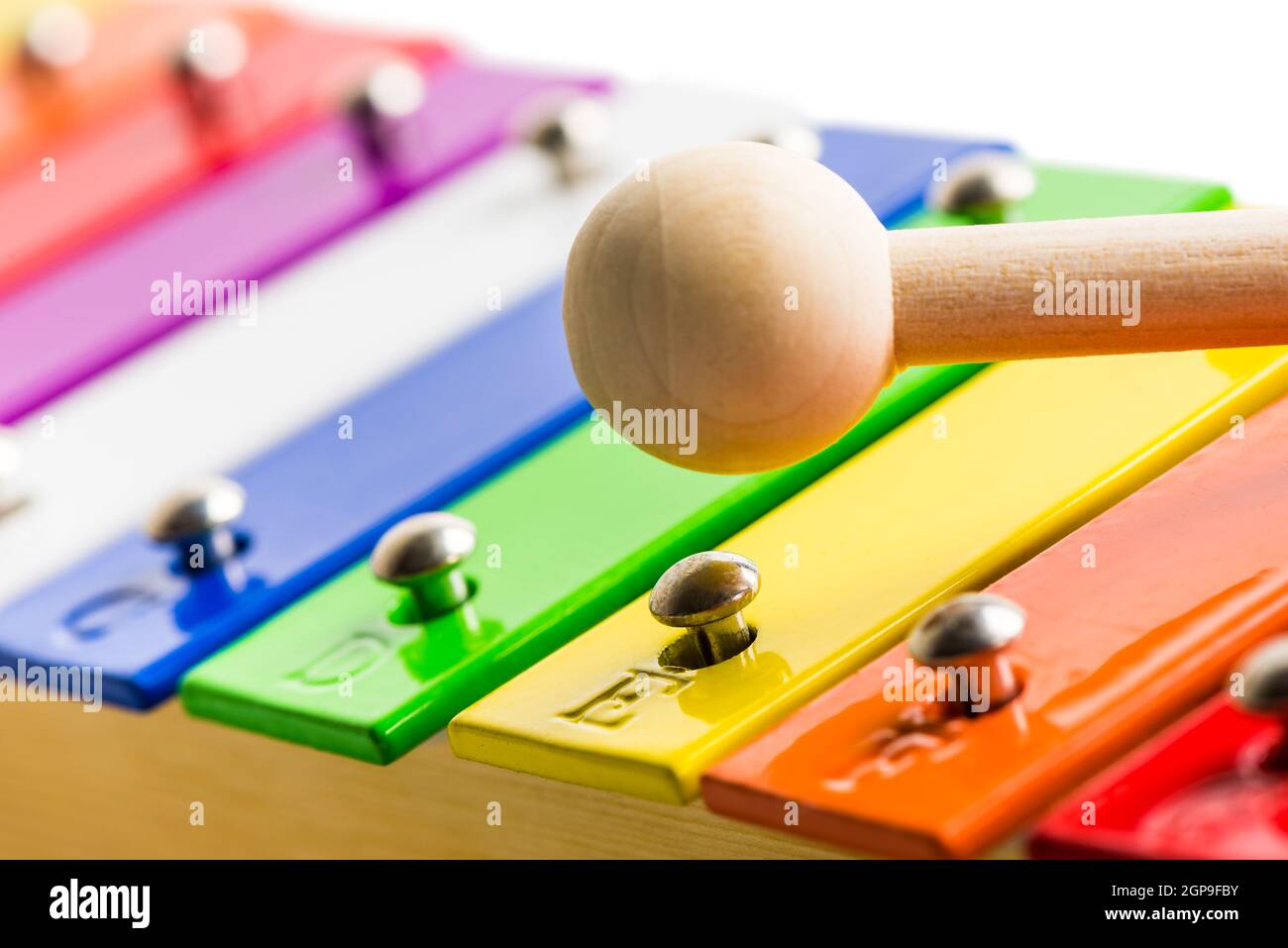 Closeup Detail od Rainbow Colored Wooden Xylophone Isolated on White ...