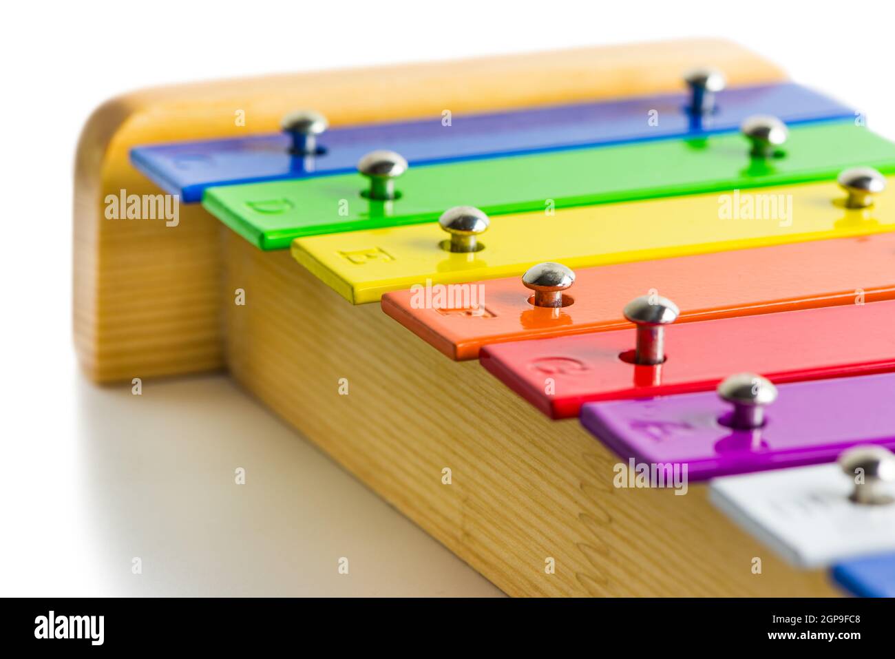 Closeup Detail od Rainbow Colored Wooden Xylophone Isolated on White ...