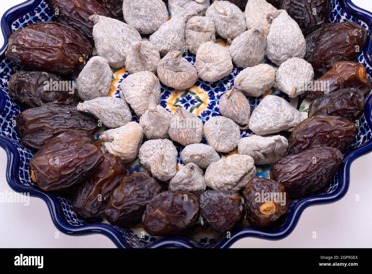 dried figs sprinkled with rice flour and medjoul jumbo dates Stock ...