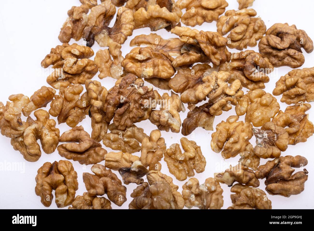 Shelled Walnuts Pile Top View Isolated On White Background Stock Photo ...