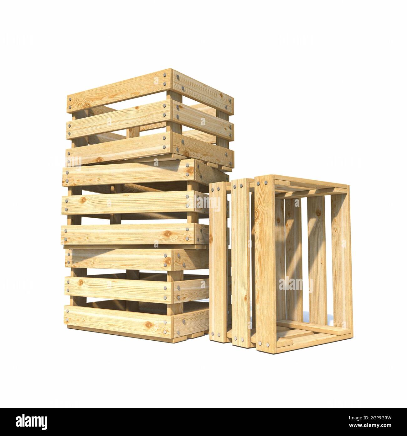 Wooden crates 3D rendering illustration isolated on white background ...
