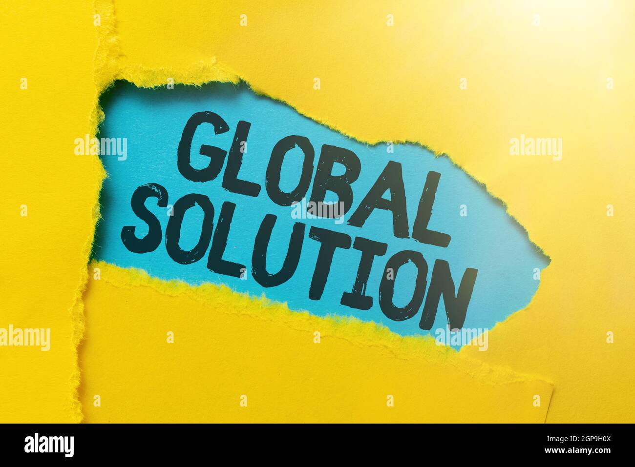 Text sign showing Global Solution. Concept meaning dealing with a ...