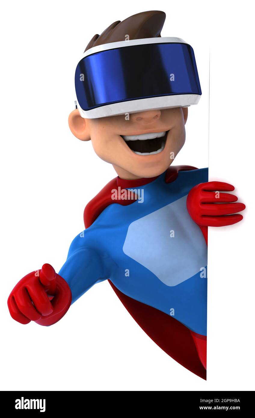 Fun 3D Illustration of a superhero with a VR Helmet Stock Photo - Alamy