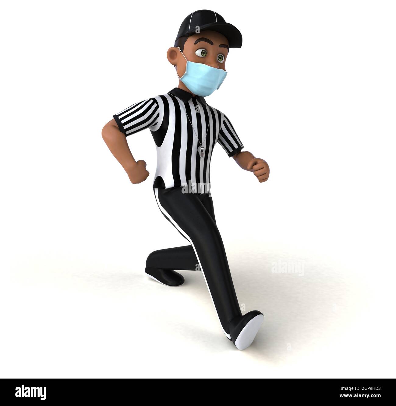 Fun 3D illustration of a black referee with a mask Stock Photo - Alamy