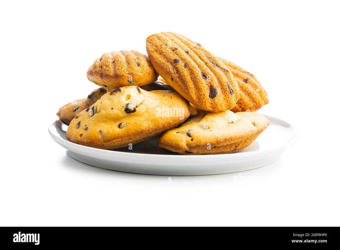 Madeleine with chocolate. Traditional French small cakes isolated on ...