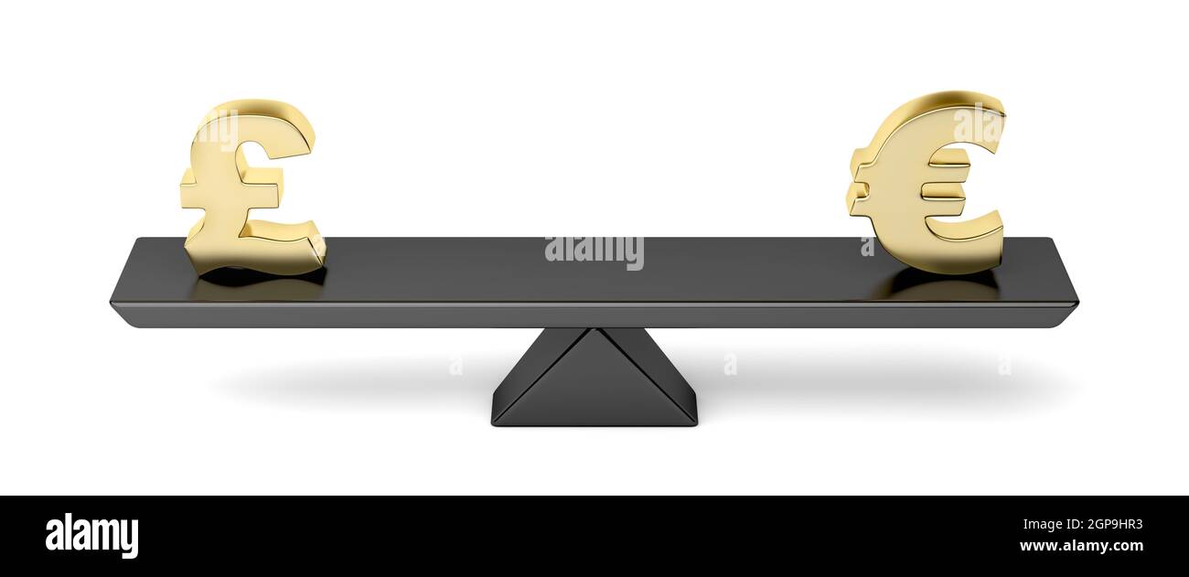 Balance between British Pound and Euro on seesaw, concept image Stock ...
