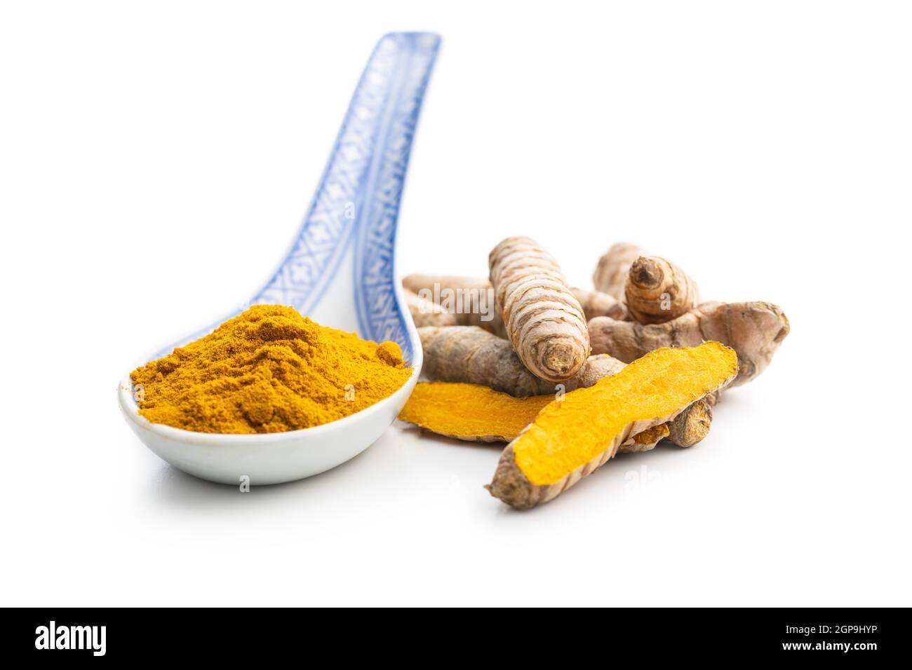 Indian turmeric powder and root. Turmeric spice. Ground turmeric ...