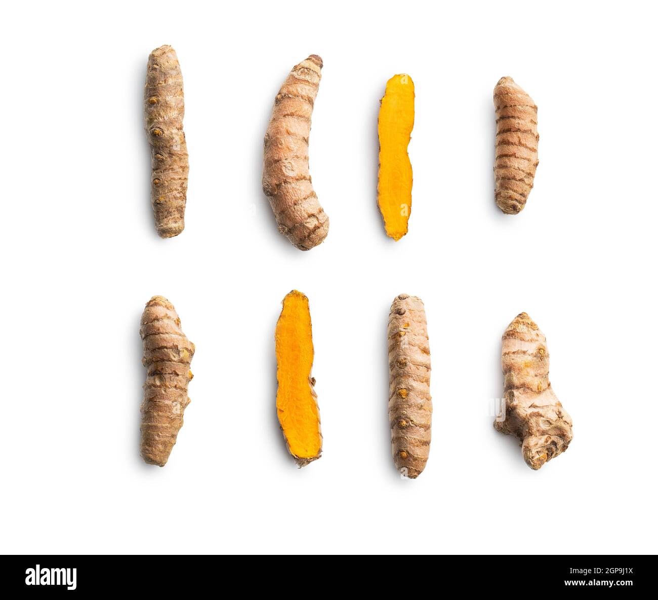 Indian turmeric root. Turmeric spice. Yellow turmeric isolated on white ...