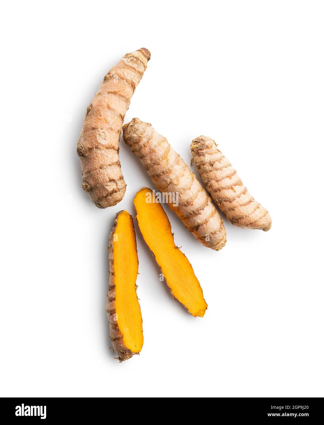 Indian turmeric root. Turmeric spice. Yellow turmeric isolated on white ...