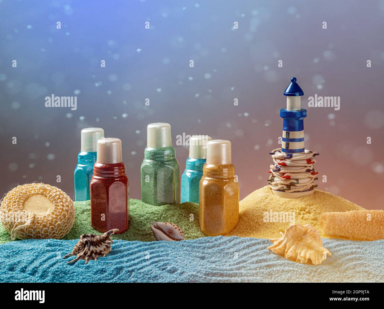 Still life of aromatic natural mineral salt in bottles Stock Photo - Alamy