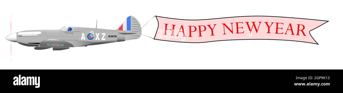 Fighter plane towing a banner with a happy new year message Stock Photo ...