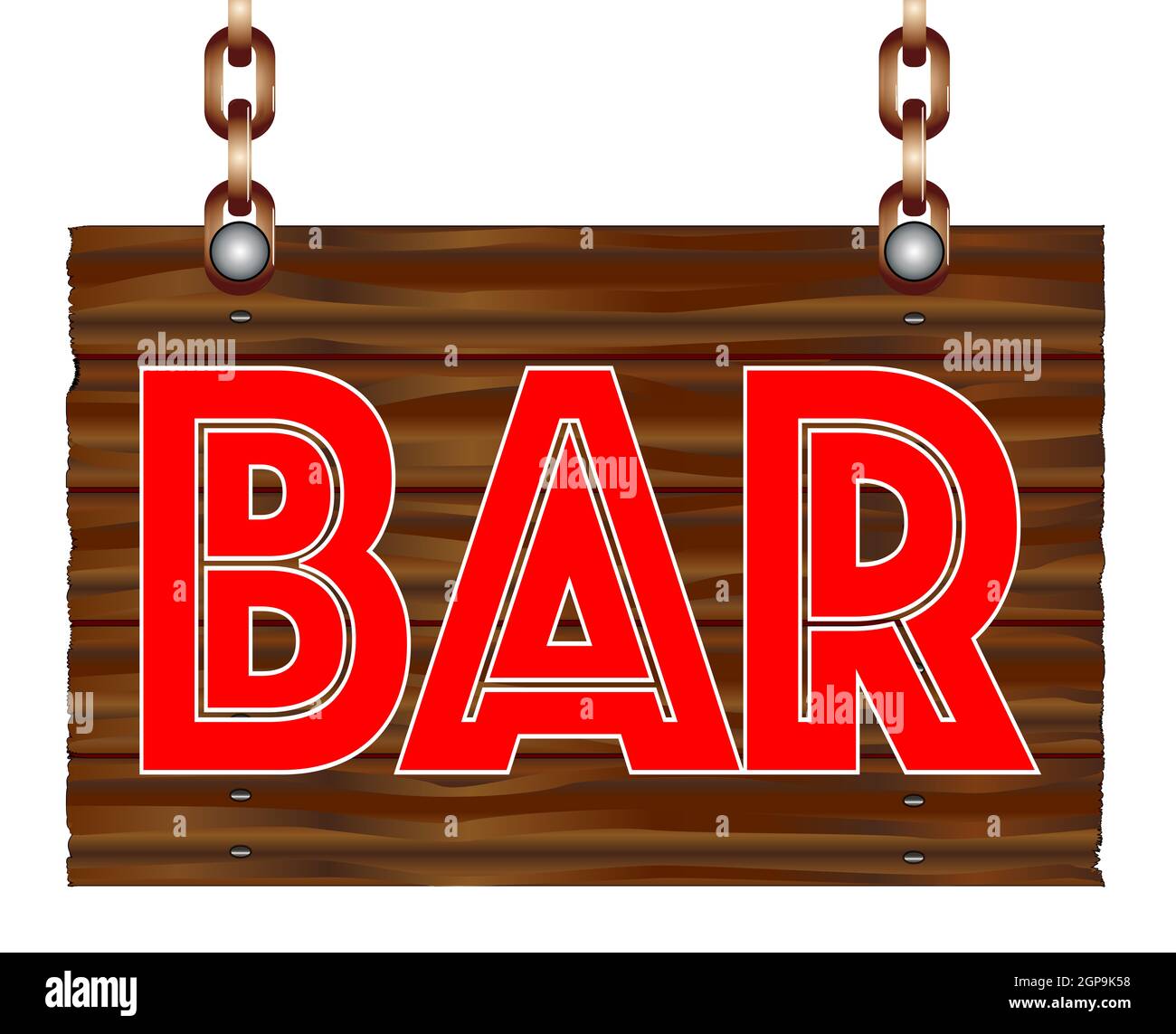 A hanging wooden bar sign isolated against a white background Stock ...