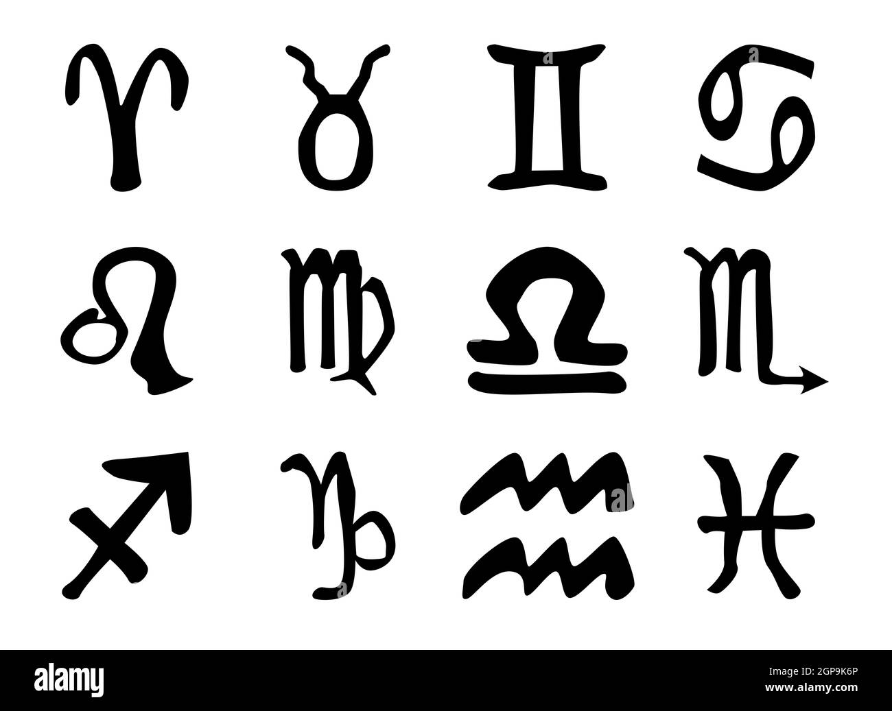 A collection of the twelve astrology sun signs isolated on white Stock ...