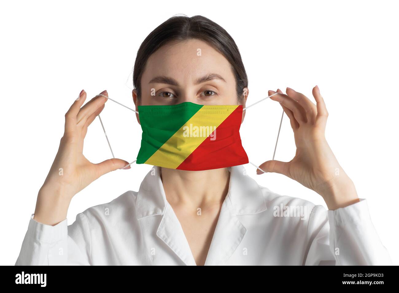Respirator with flag of Republic of the Congo Doctor puts on medical ...