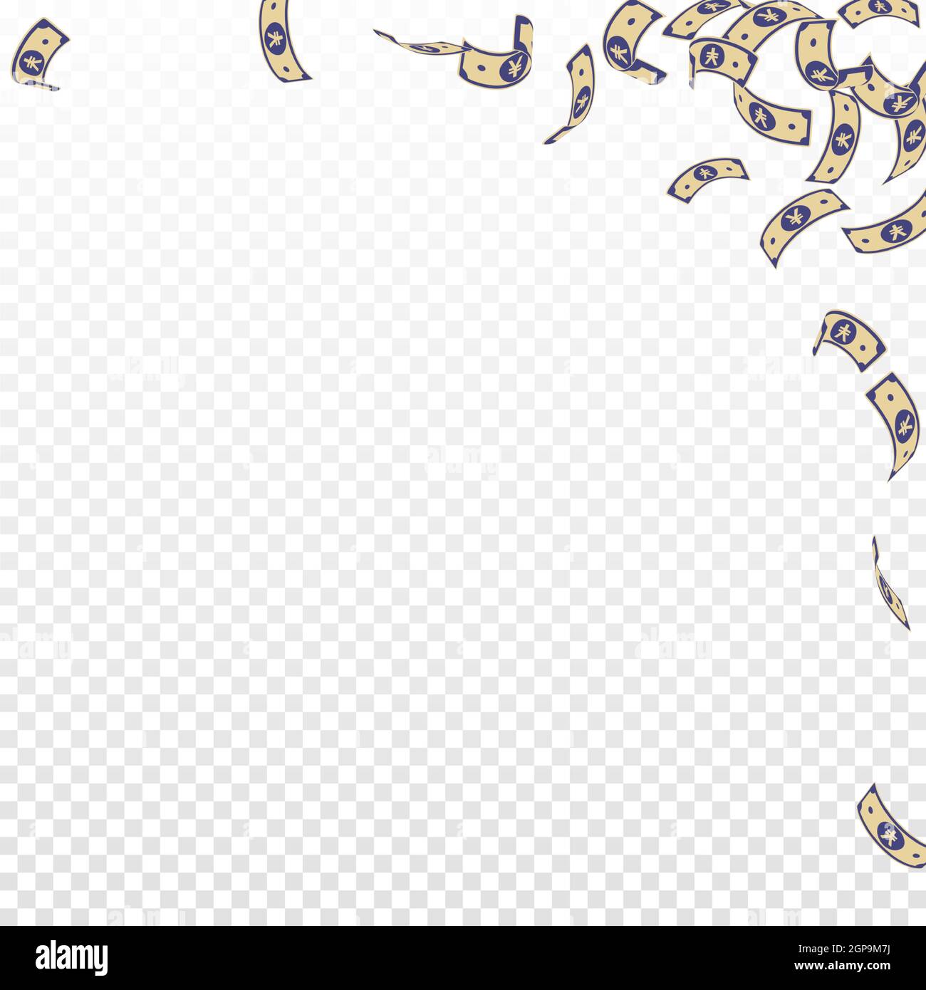 Chinese yuan notes falling. Sparse CNY bills on transparent background ...