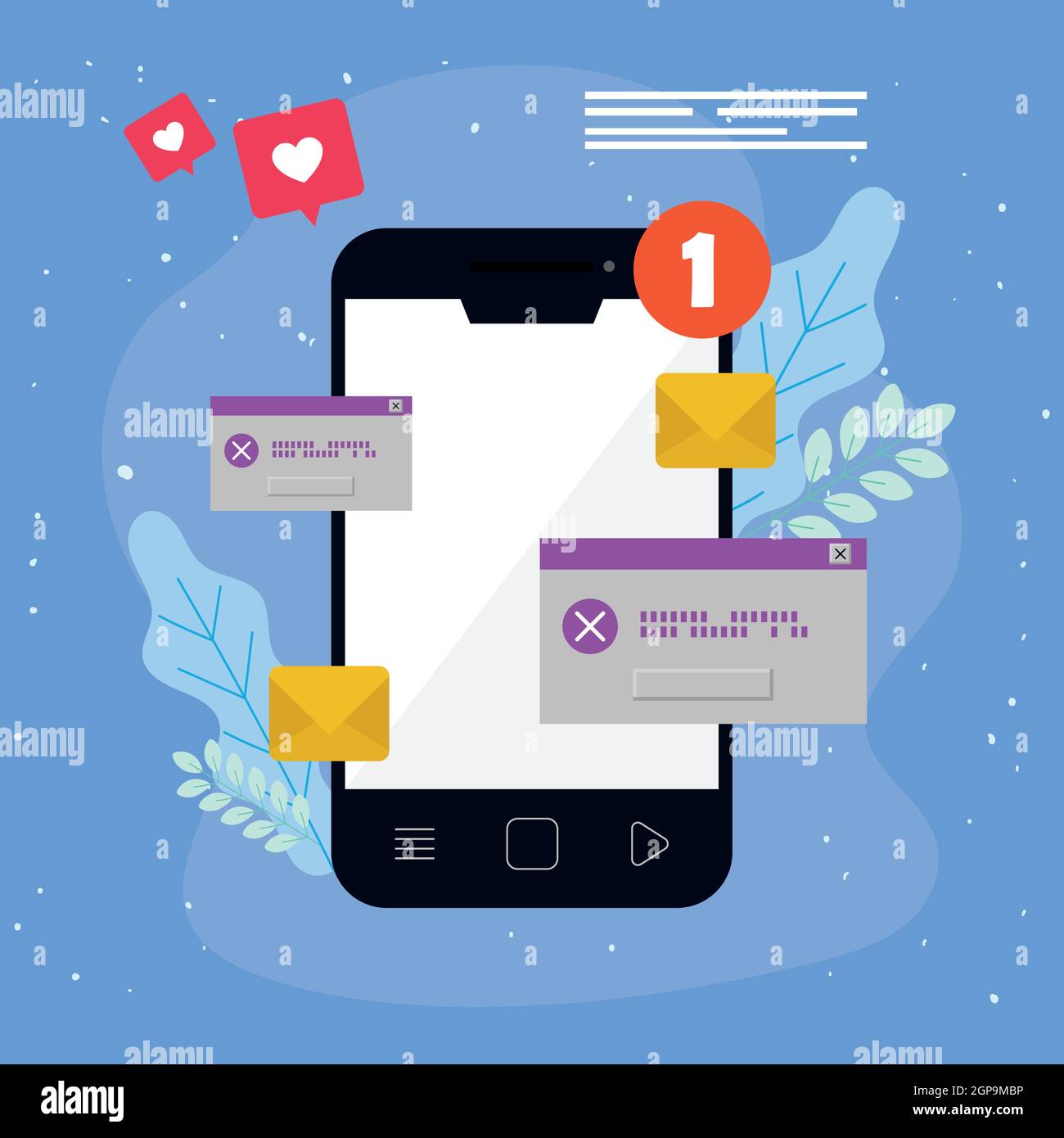 smartphone with banners and envelopes of messaging theme Stock Vector ...