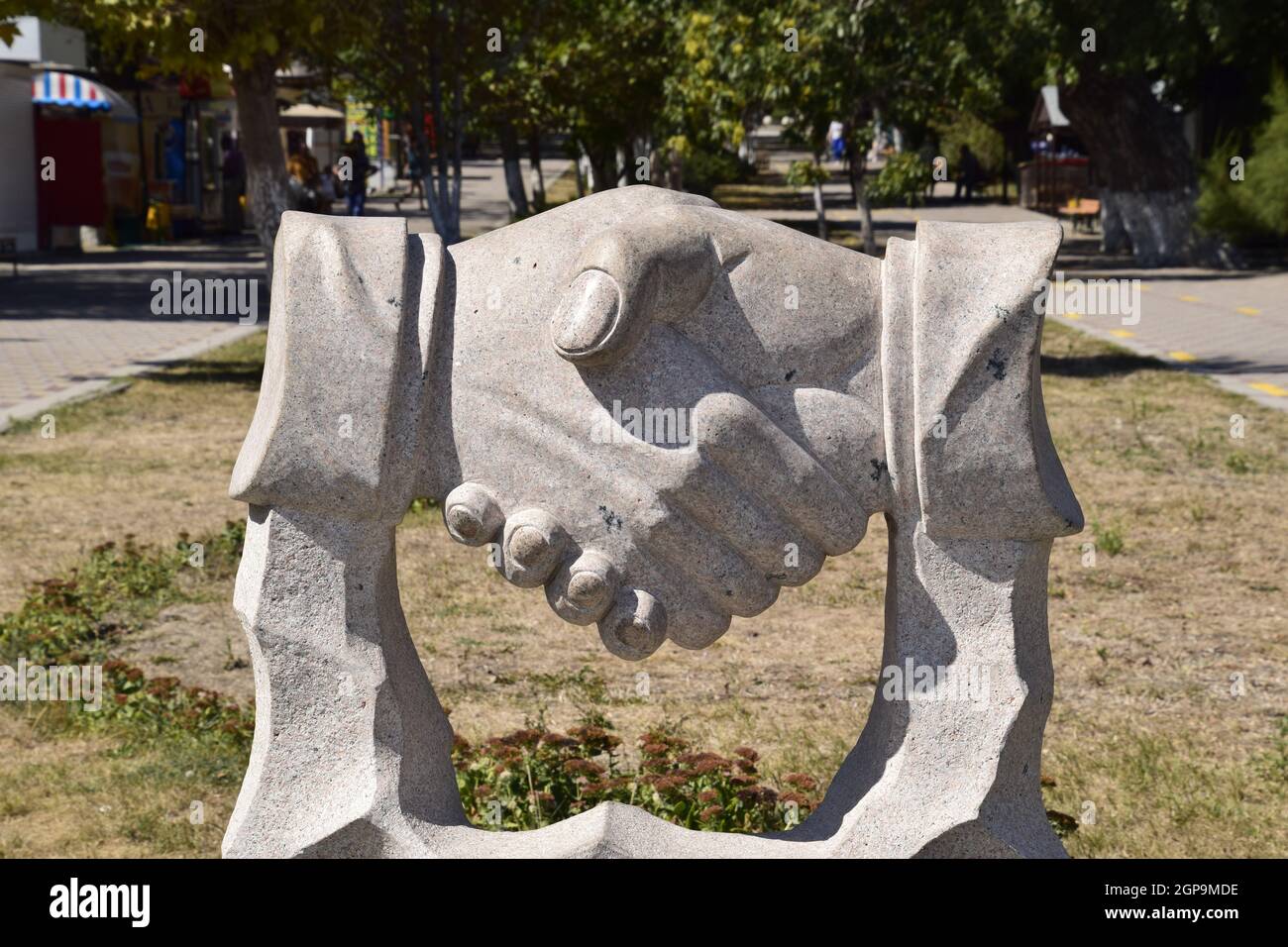 Sculpture handshake. Symbol of friendship and cooperation Stock Photo ...