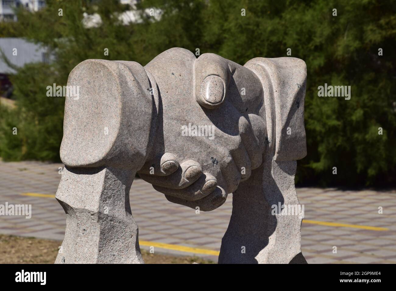 Sculpture handshake. Symbol of friendship and cooperation Stock Photo ...