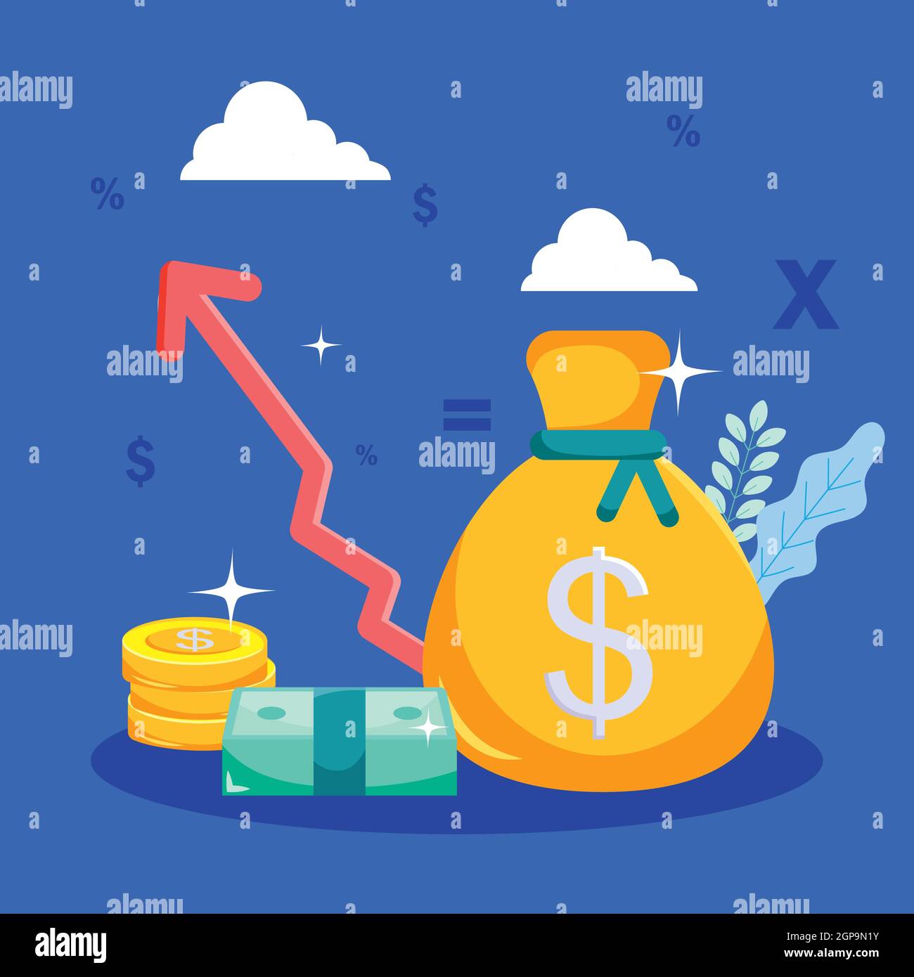 Money bag with increase arrow of interest theme Stock Vector Image ...