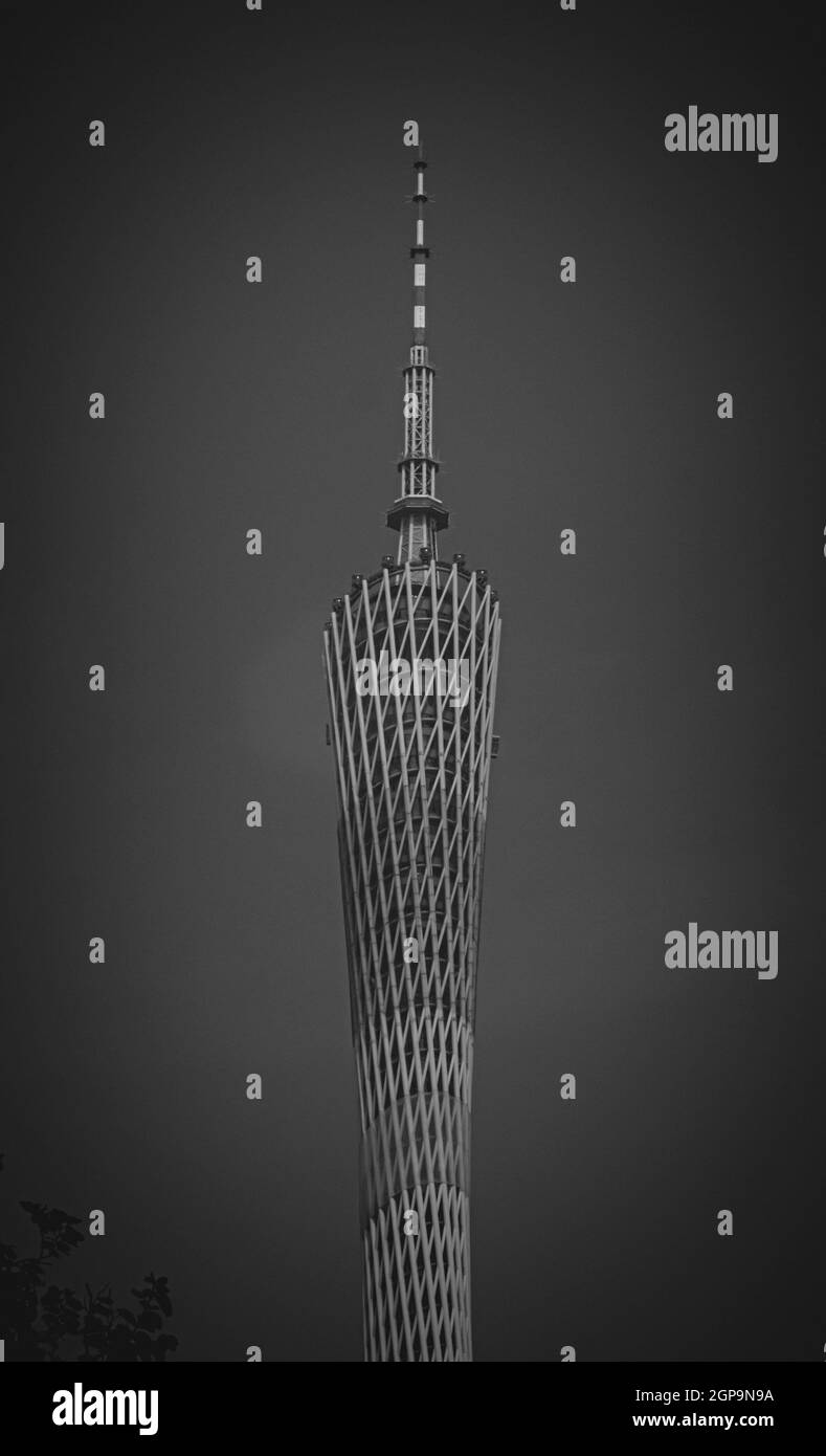 Canton TV Tower stand alone against blue sky background with bubble ...