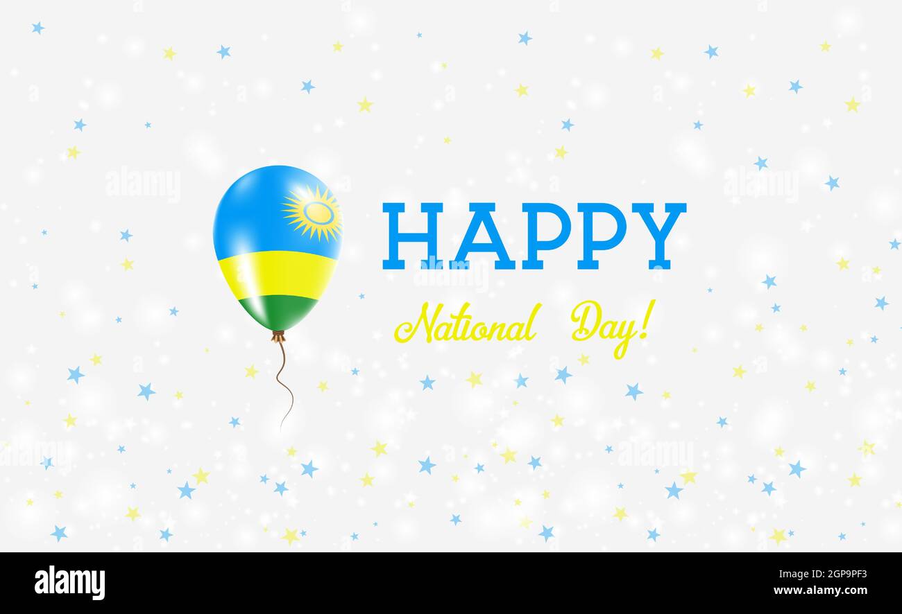 Rwanda National Day patriotic poster. Flying Rubber Balloon in Colors ...