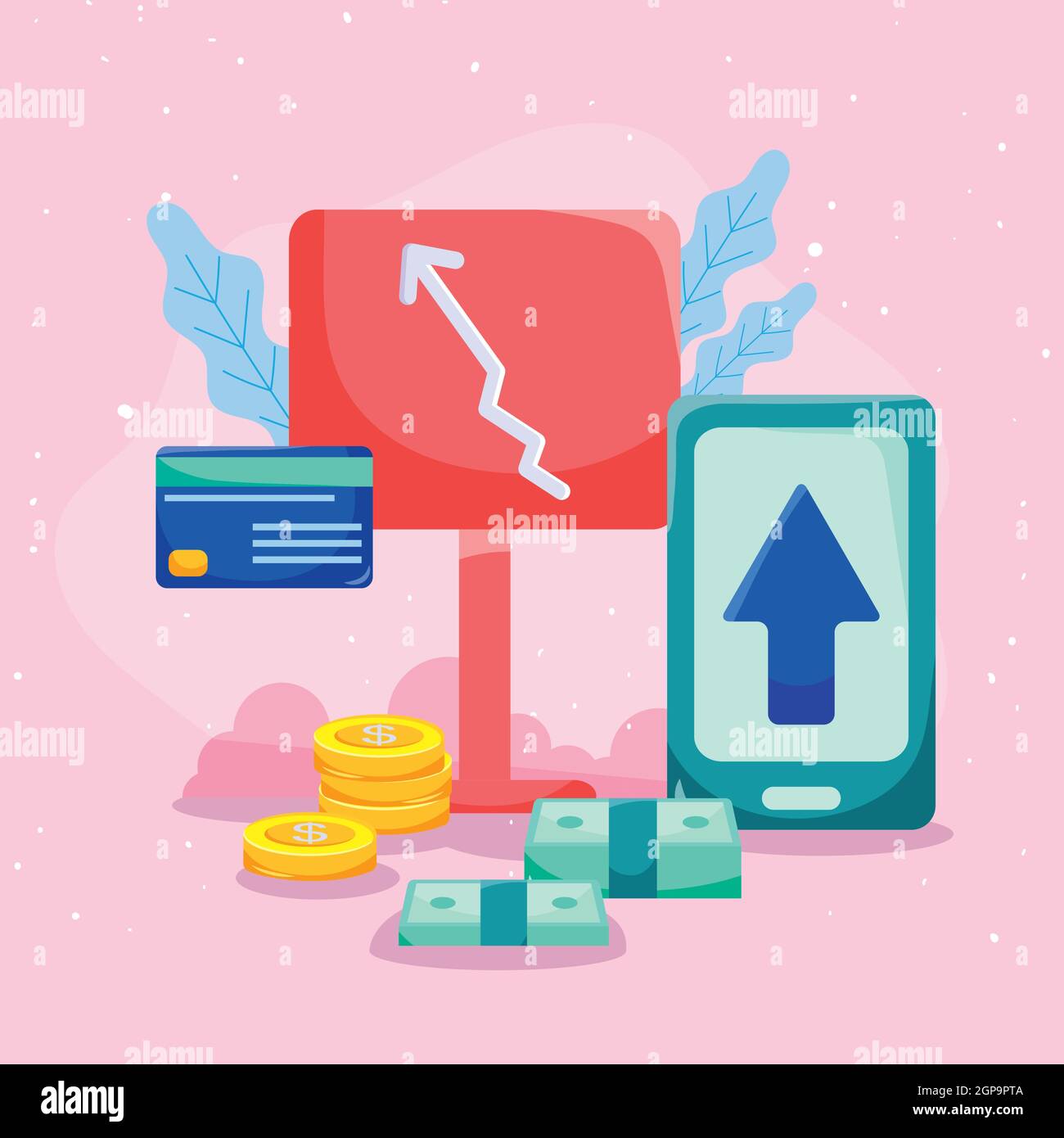 Smartphone with arrow banner and money of interest theme Stock Vector ...