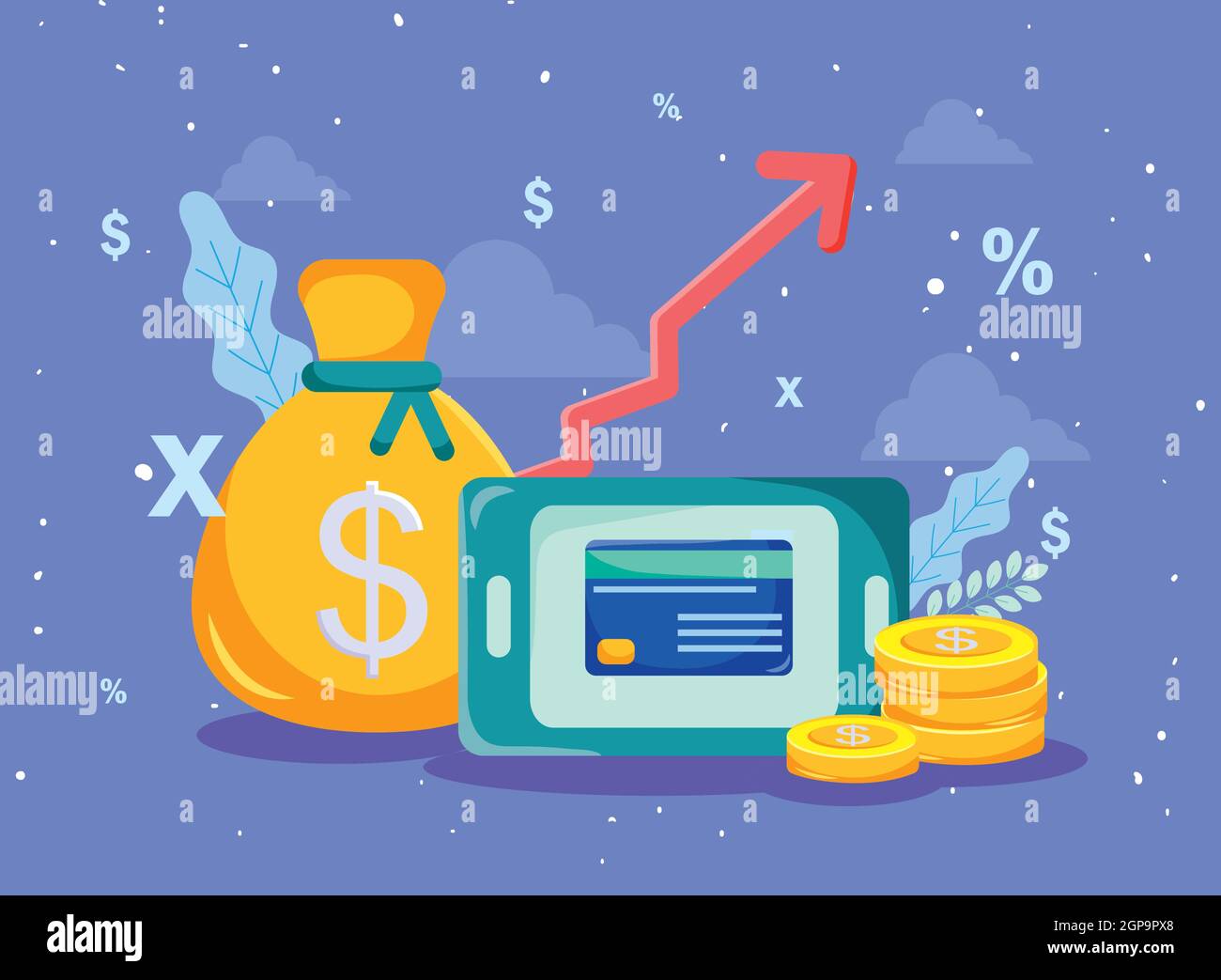 money bag smartphone and icons of interest theme Stock Vector Image ...