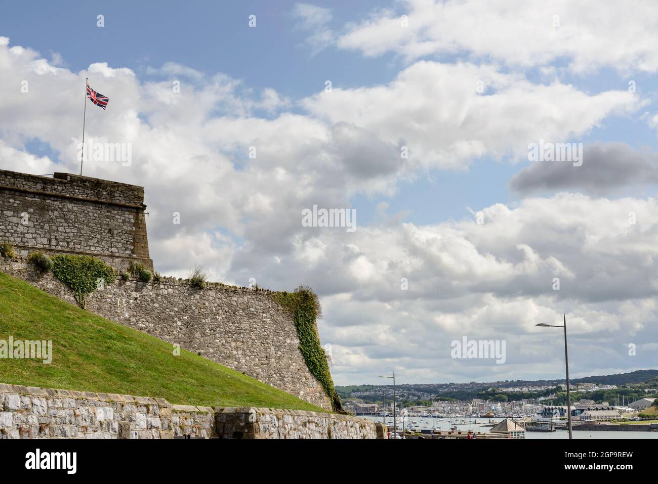 view of the huge wall that encloses the area of the castle and ...