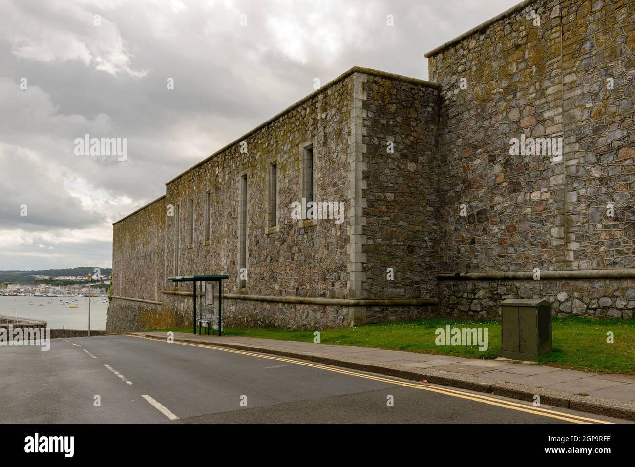 view of the huge wall that encloses the area of the castle in historic ...