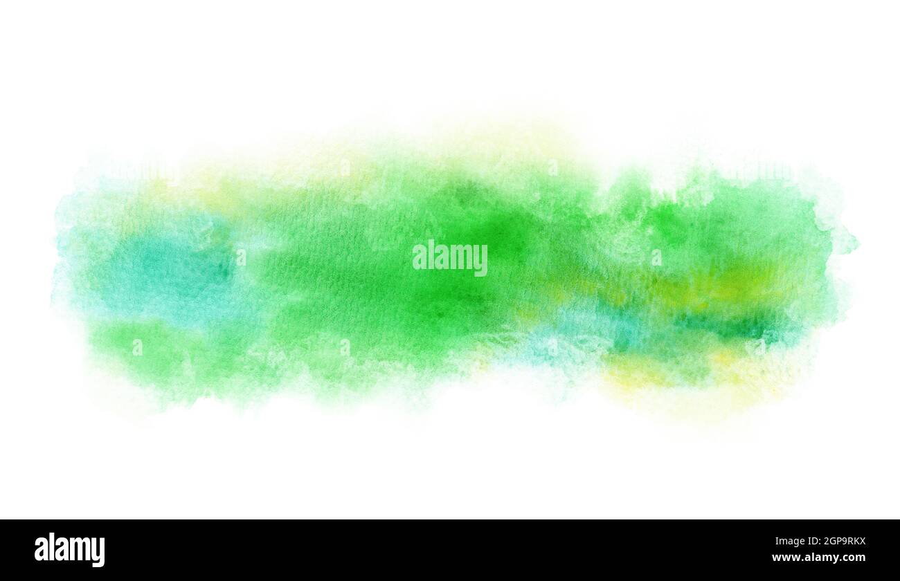 Watercolor green and yellow smears isolated on white background. Hand ...