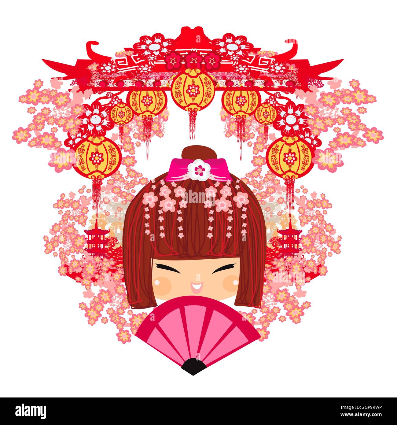 Abstract decorative card with cute Asian girl Stock Photo - Alamy
