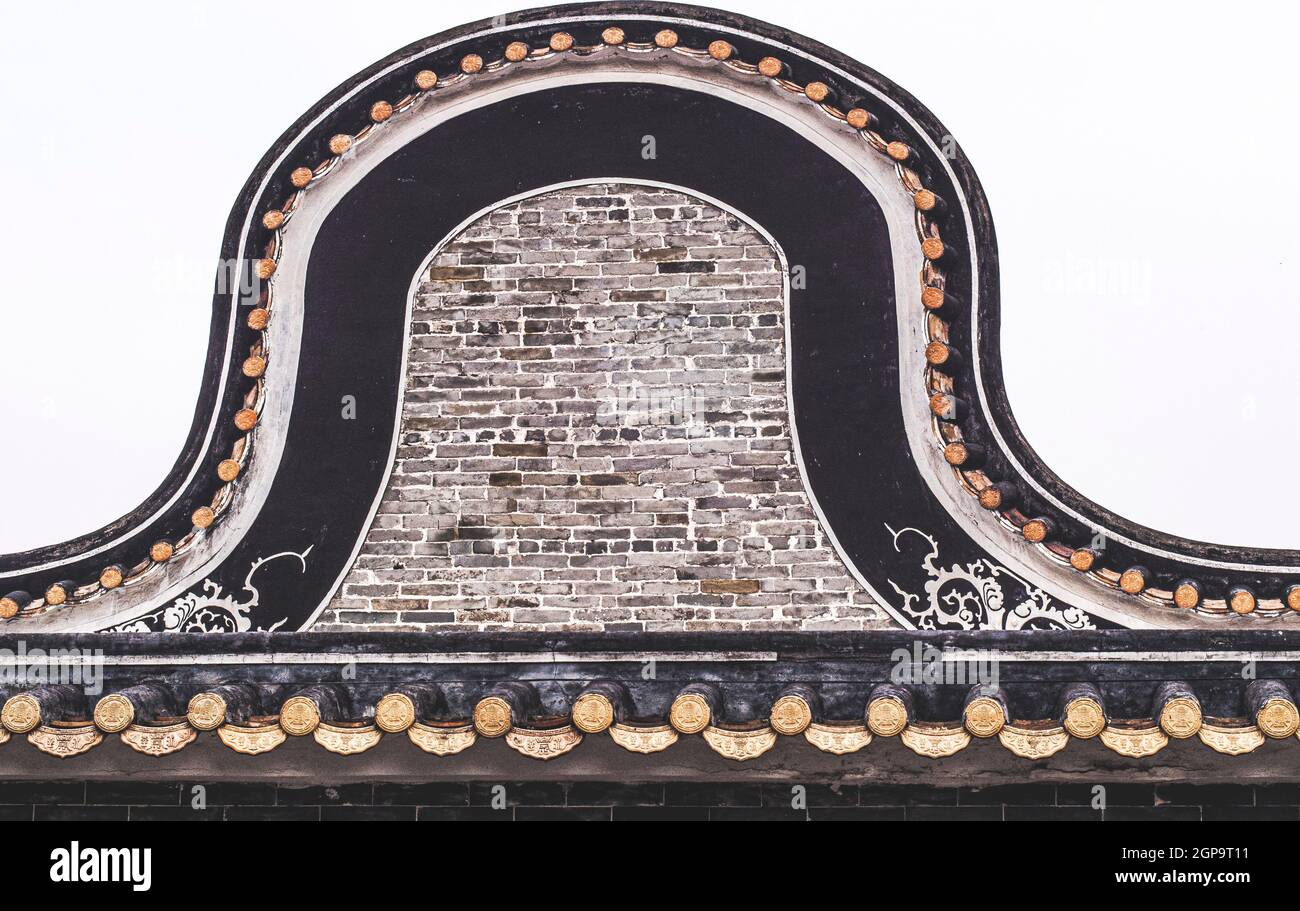 Shawan ancient town traditional roof called Wok handle-shaped roofs in ...