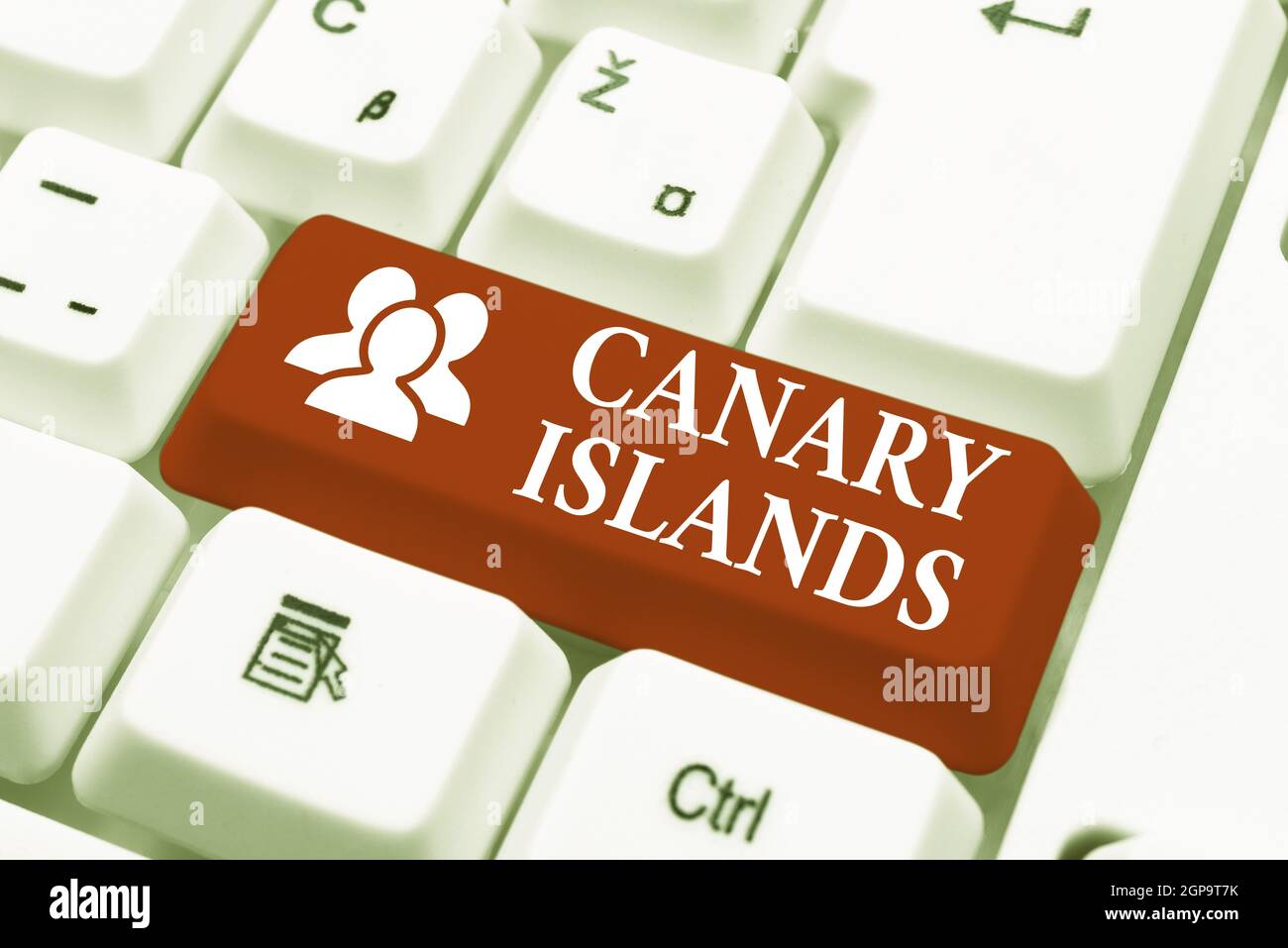 Sign displaying Canary Islands. Business concept a group of mountainous ...