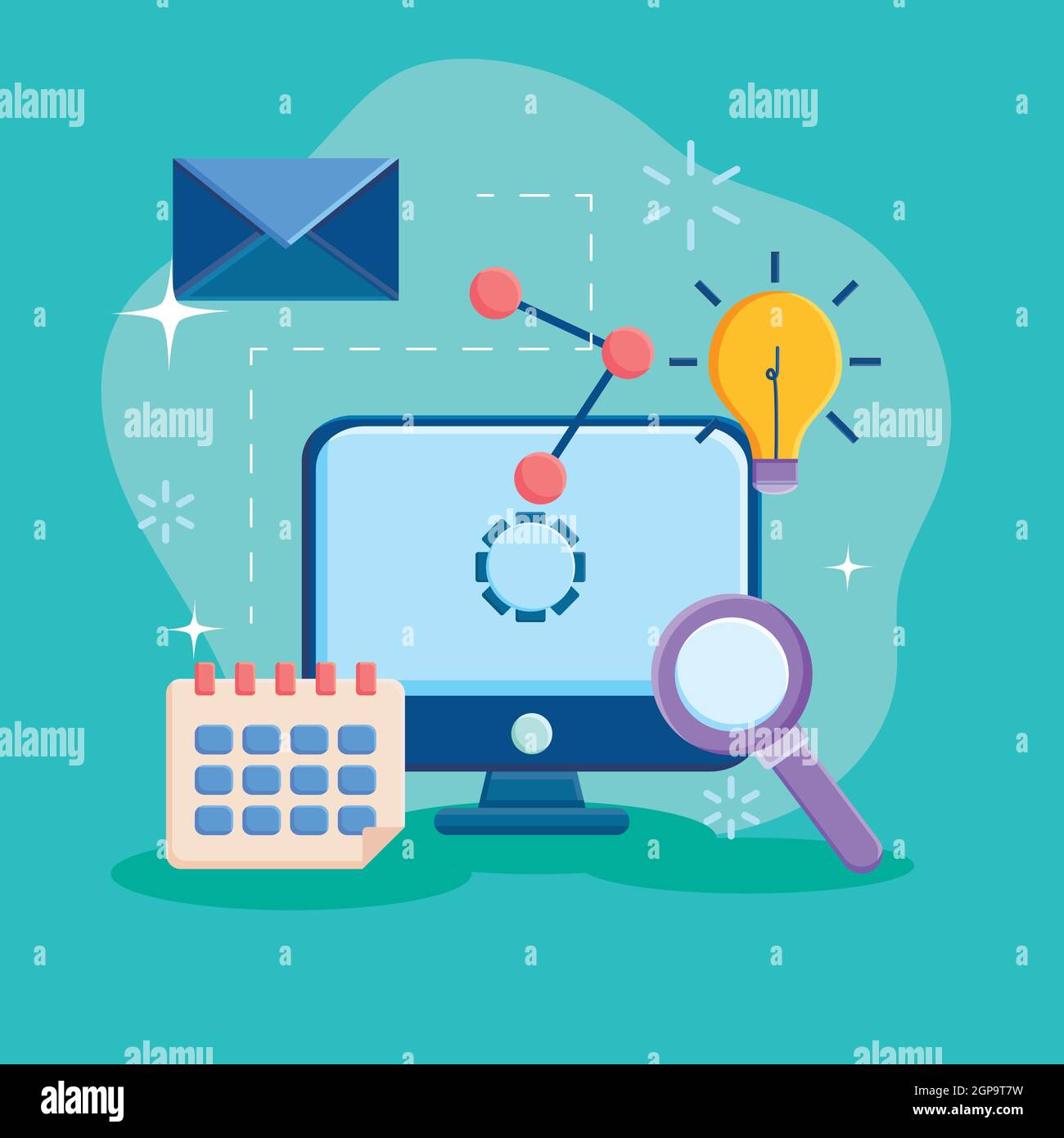 Computer with icons of strategic theme Stock Vector Image & Art - Alamy