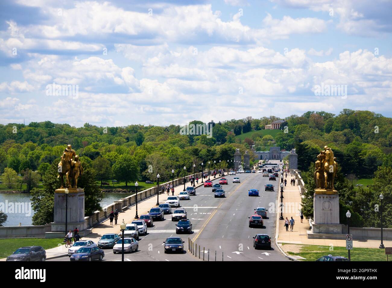 View of Memorial Bridge and Arlington Cemetery from the Lincoln ...