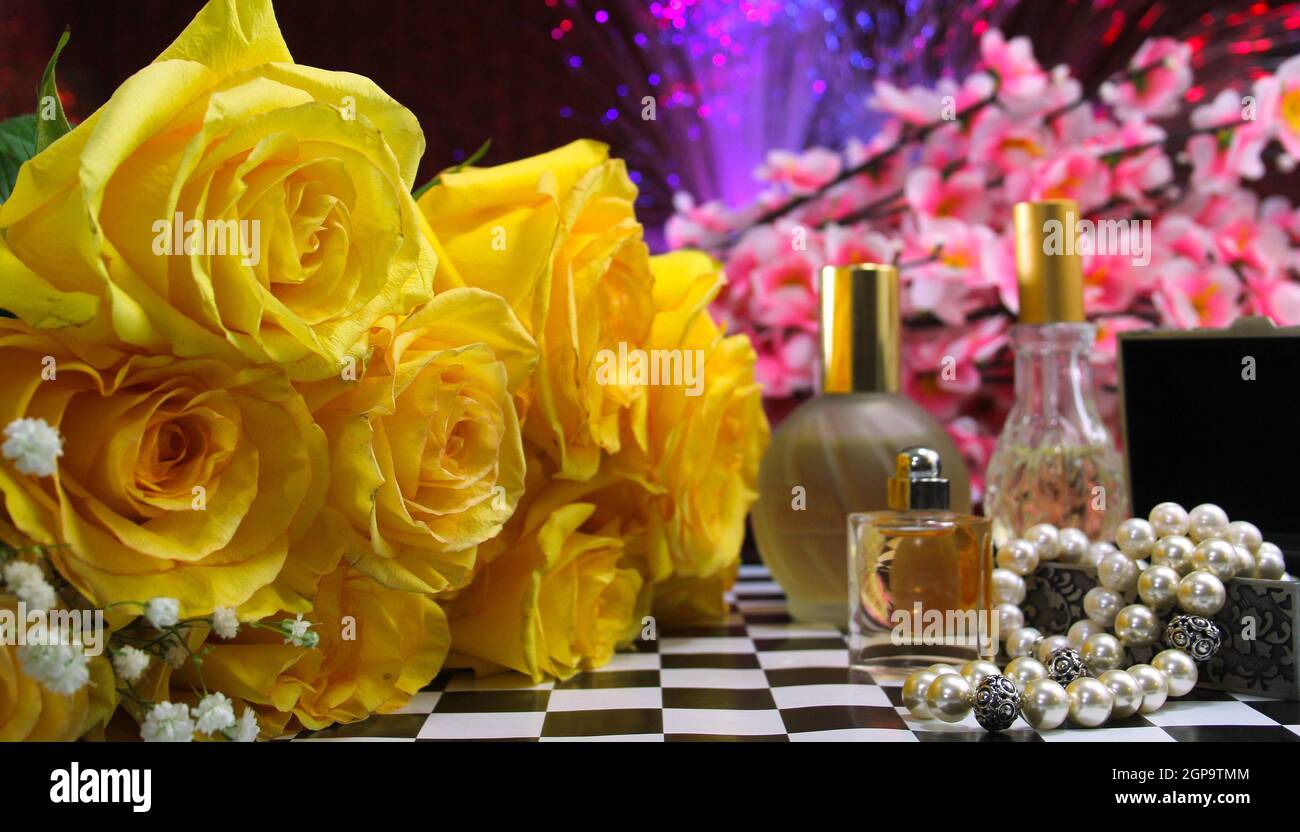 Yellow box perfume bottle hi-res stock photography and images - Alamy