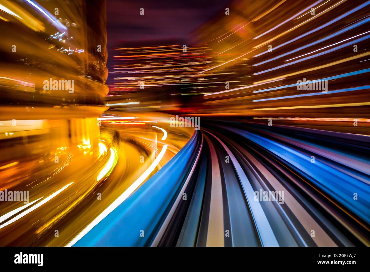 Long exposure from the Yurikamome Tokyo waterfront new traffic coastal ...