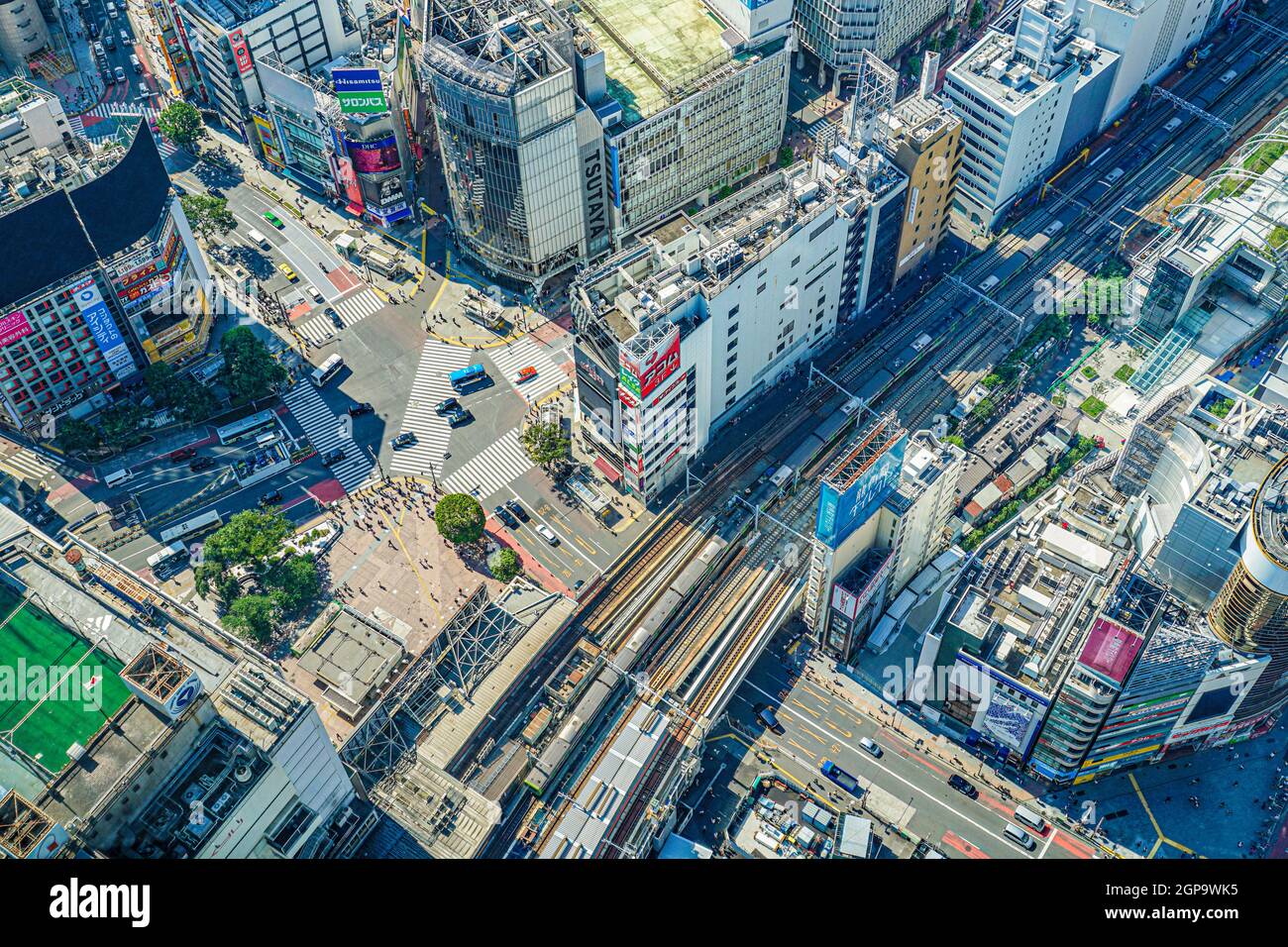 Shibuya scramble intersection (taken from Shibuya Sky). Shooting Location: Tokyo metropolitan ...
