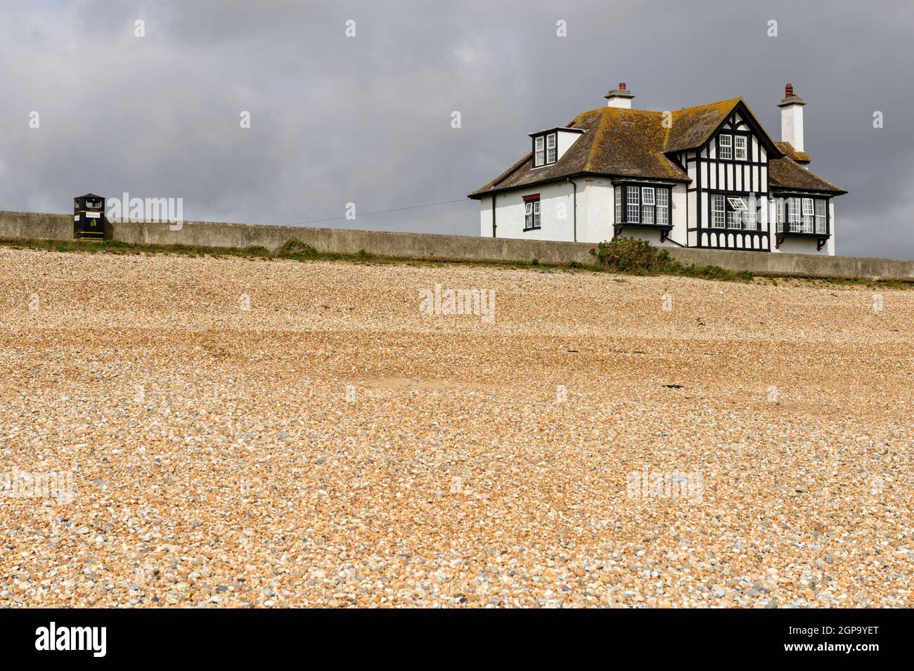landscape of the beach with old holiday cottage near the seaside at New ...