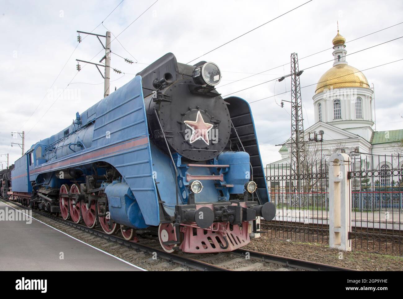 The blue express steam locomotive which is accelerating momentum 125 km ...