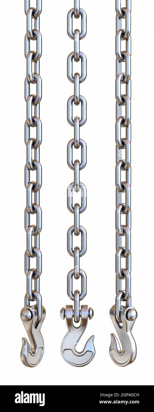 Three chain hooks 3D rendering illustration isolated on white ...