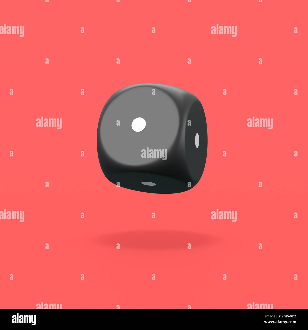 All One Numbered Faces Black Dice Isolated on Flat Red Background with ...