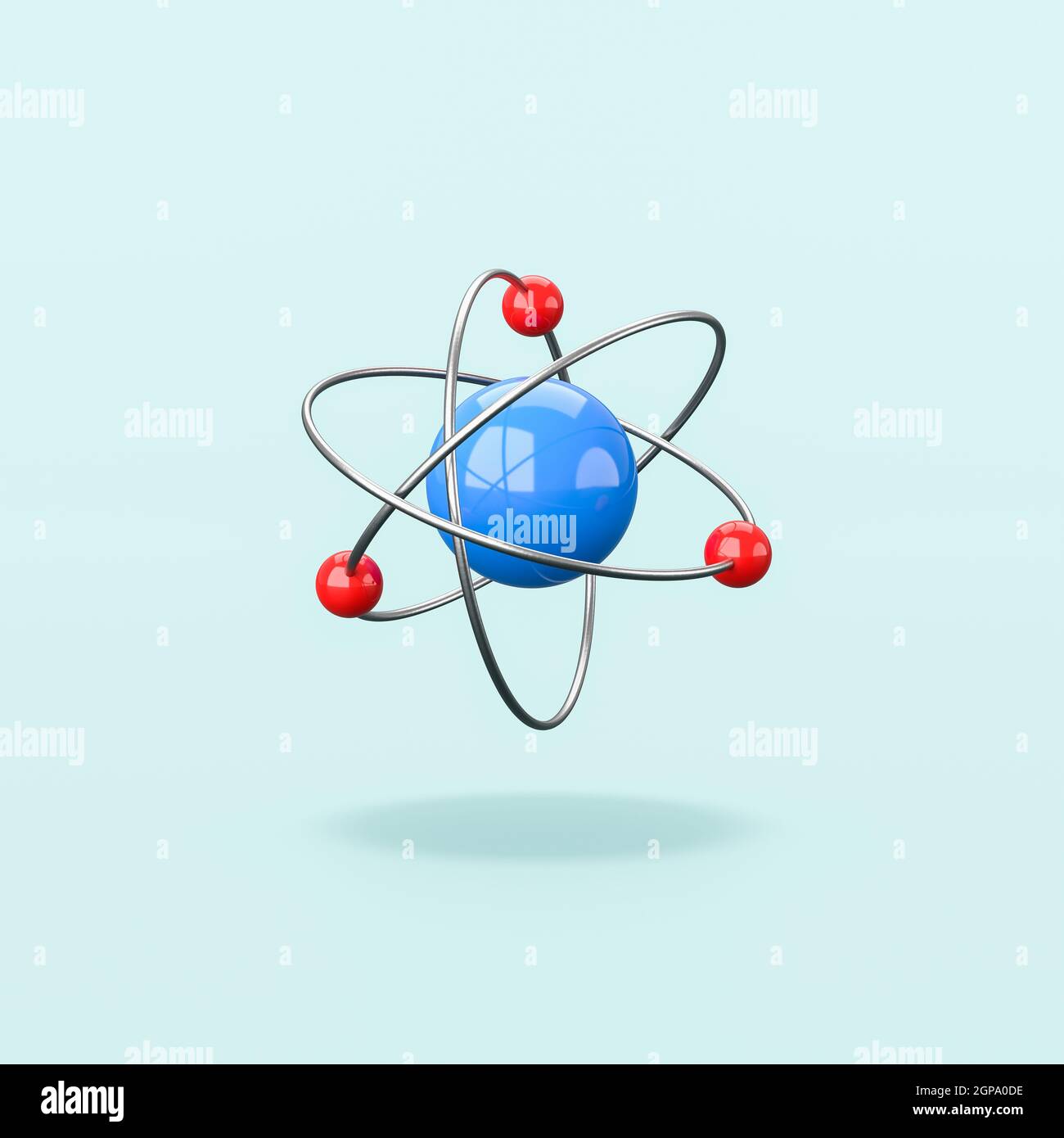 3D Atom Symbol Structure Isolated on Flat Blue Background with Shadow 3D Illustration Stock ...