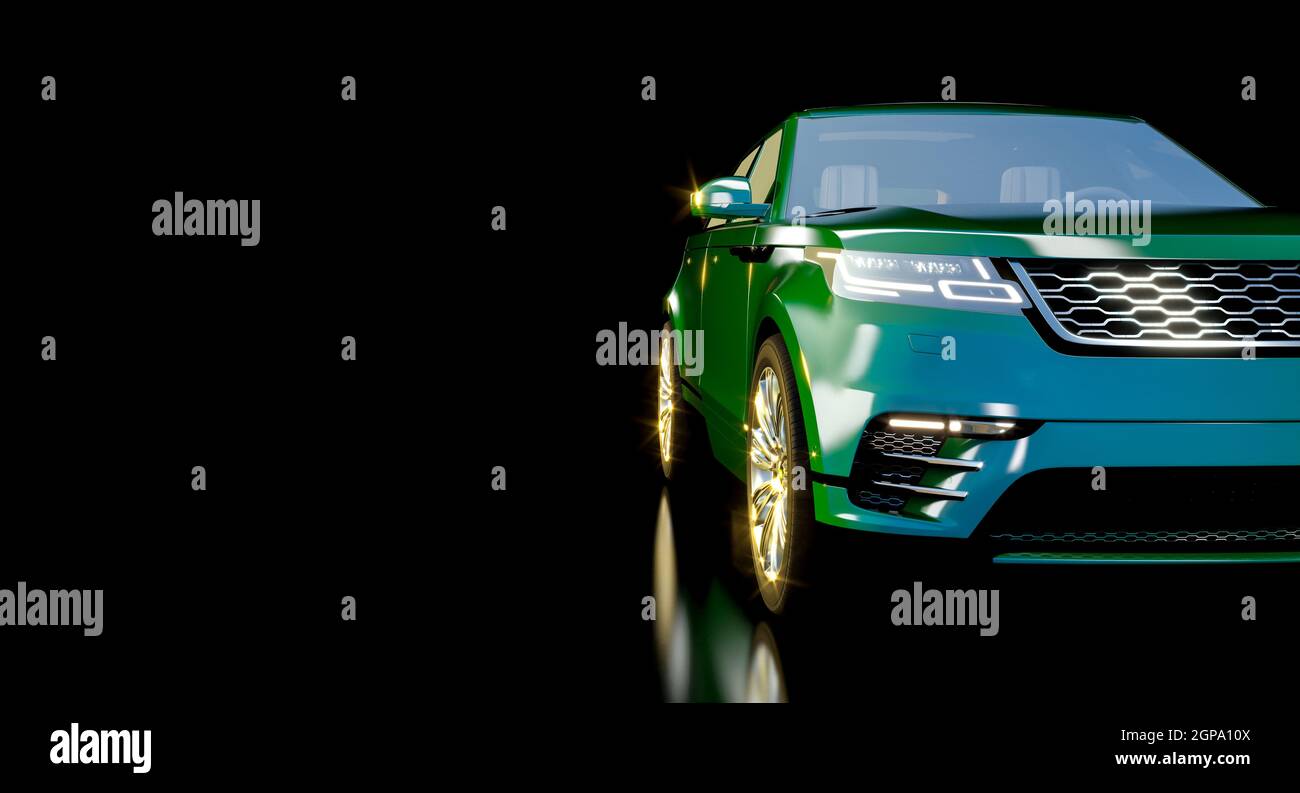modern green suv car on dark background. 3d render Stock Photo - Alamy
