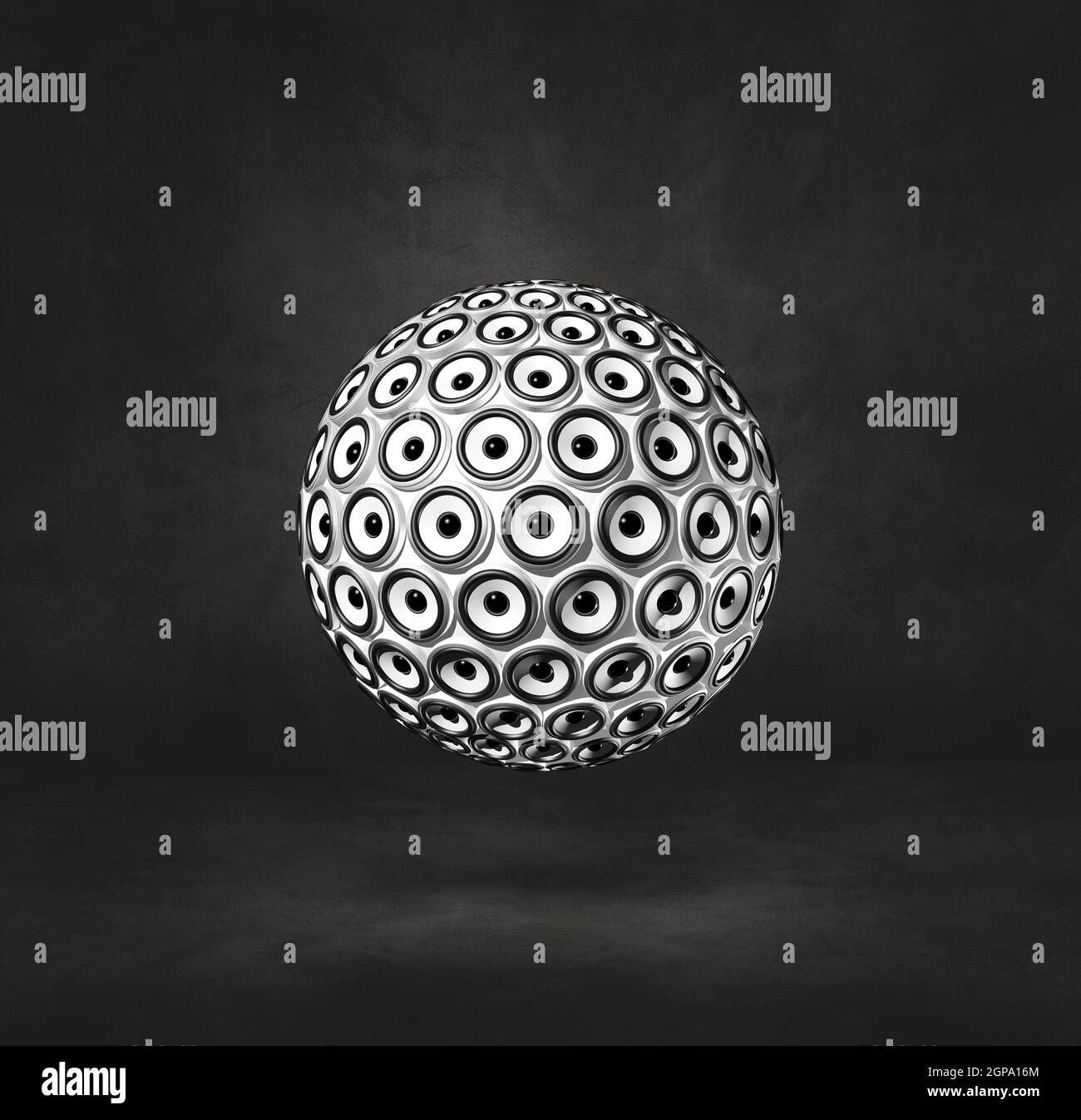 Speakers sphere isolated on a black studio background. 3D illustration ...