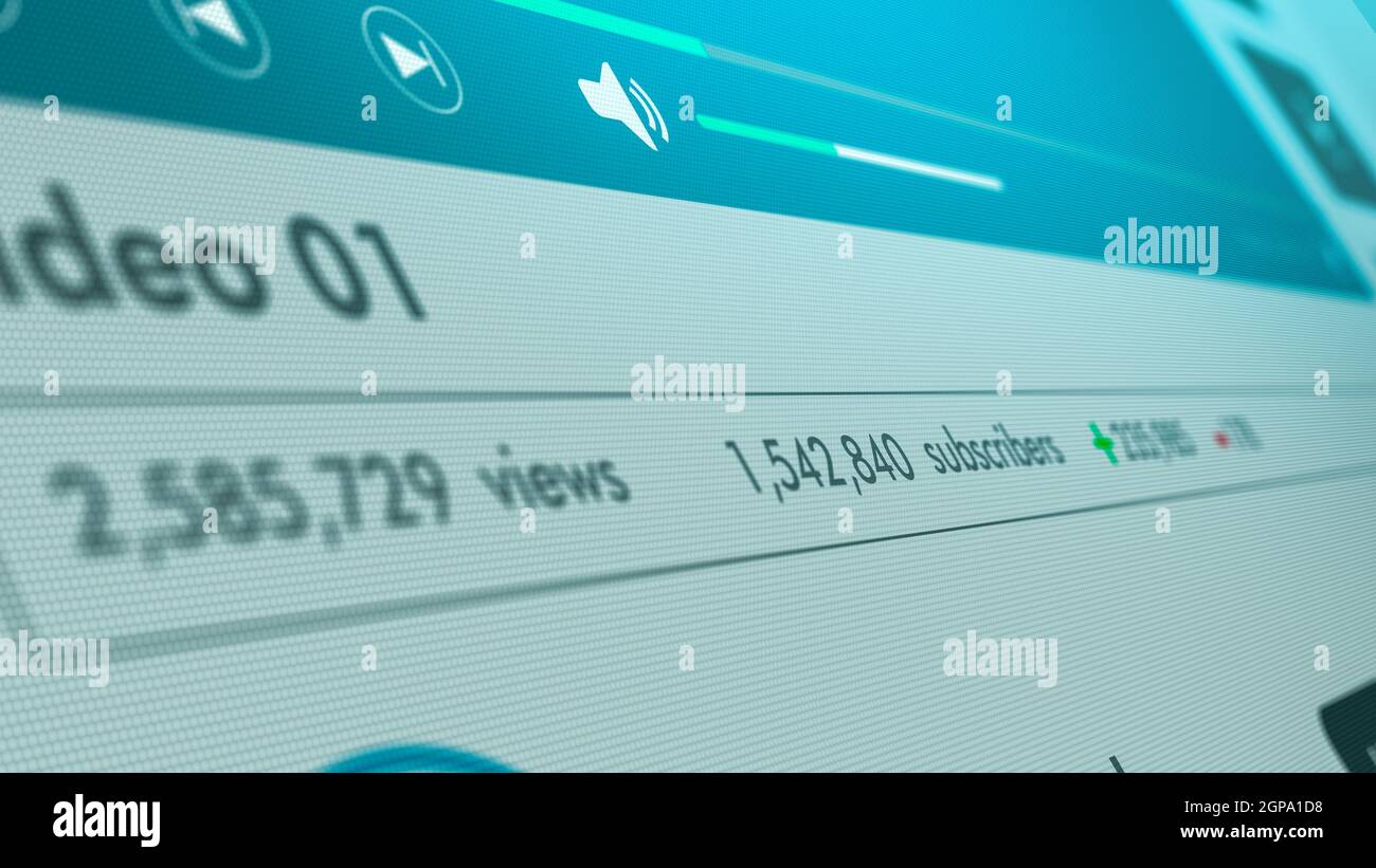 close-up view of a computer monitor, video channel template with views ...