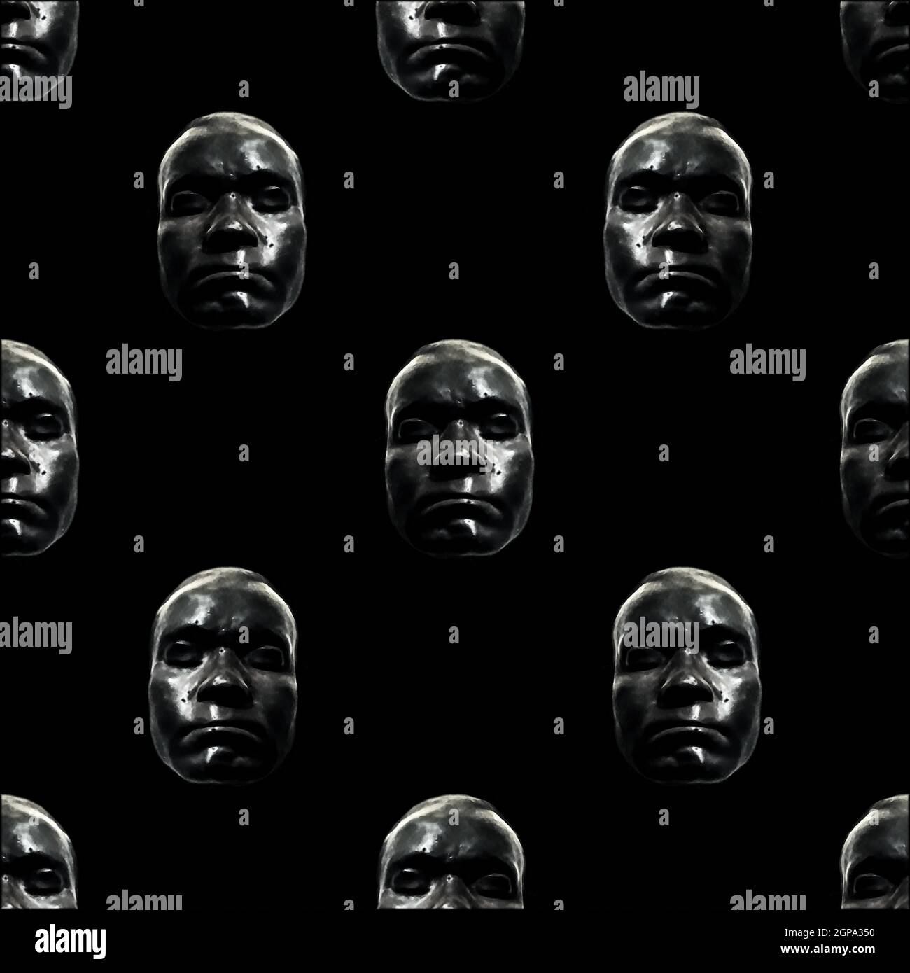 Creepy mask motif seamless pattern in black and white tones Stock Photo ...