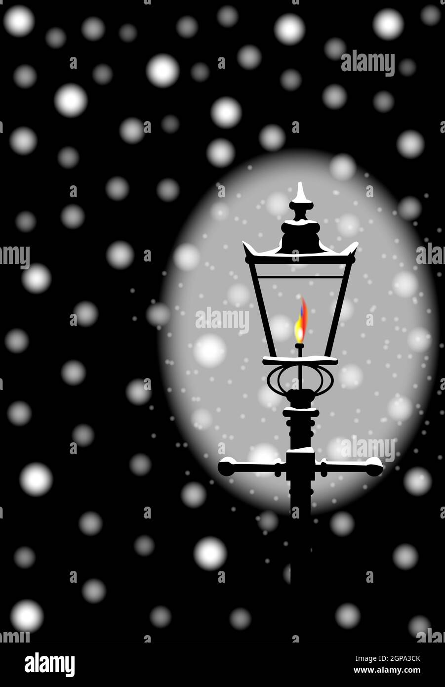 A typical old London gaslight with flame and glow celebrating new year ...