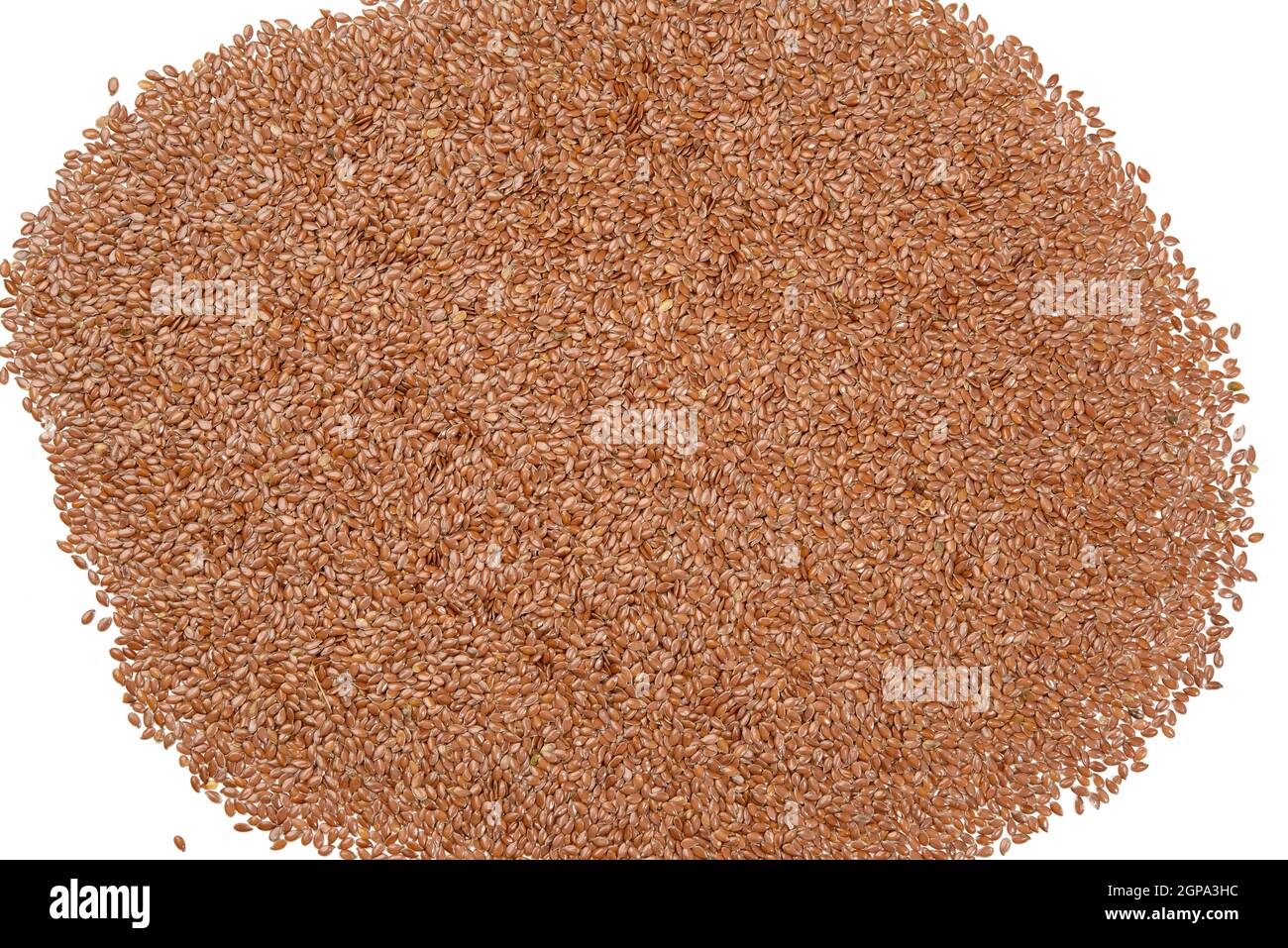 texture of dry brown flax seeds, top view, white background Stock Photo ...